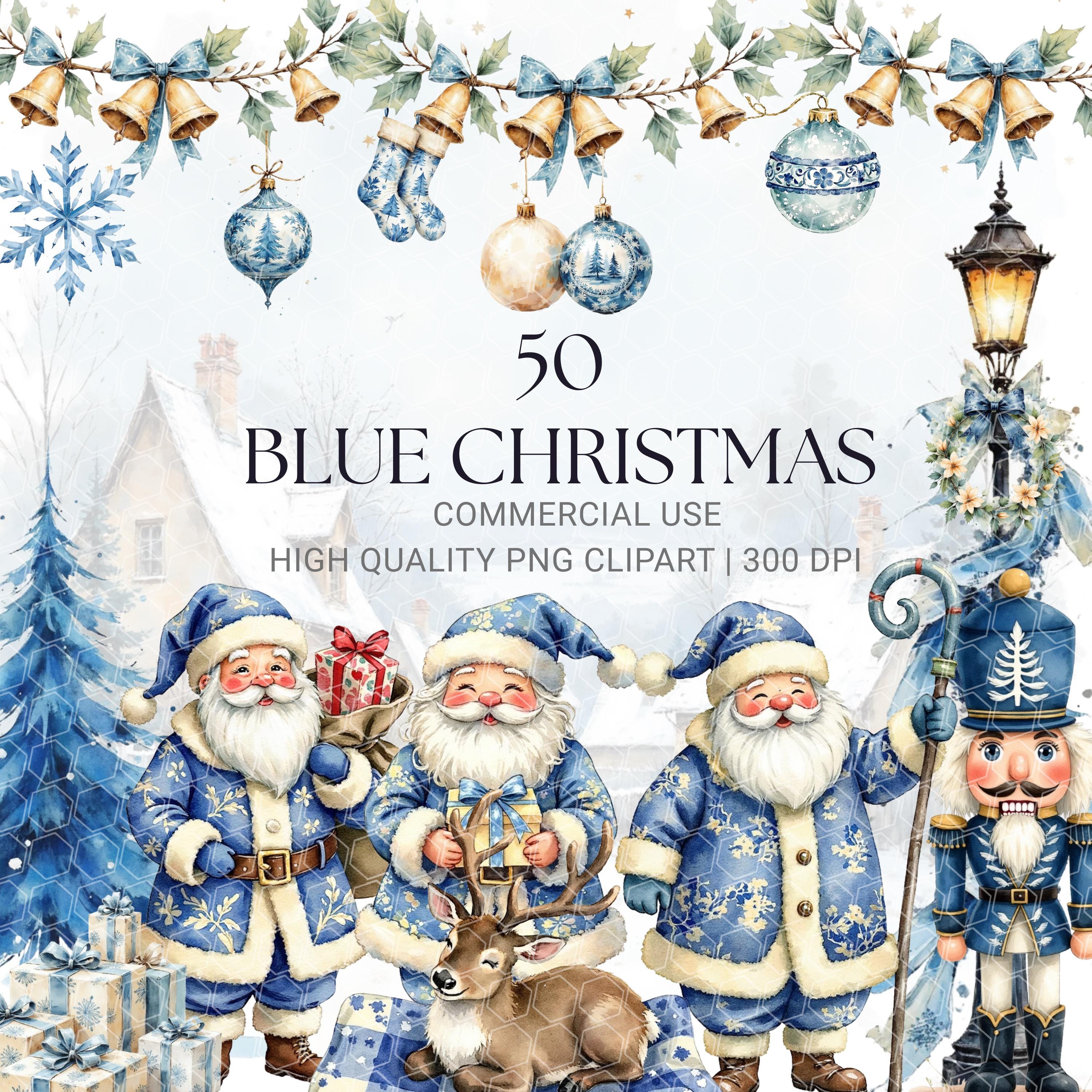 Blue Christmas Clipart Bundle | Santa PNG | Winter Holiday Clipart ...