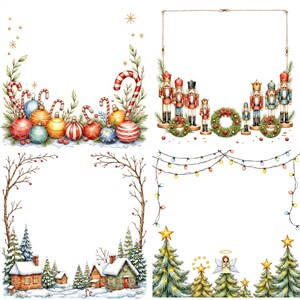 Watercolor Christmas Borders Clipart: Holiday Frames PNG (digital ...