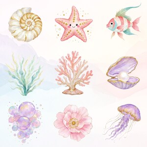 Dreamy Mermaid Clipart PNG | Little Mermaid | Watercolor Under the Sea ...
