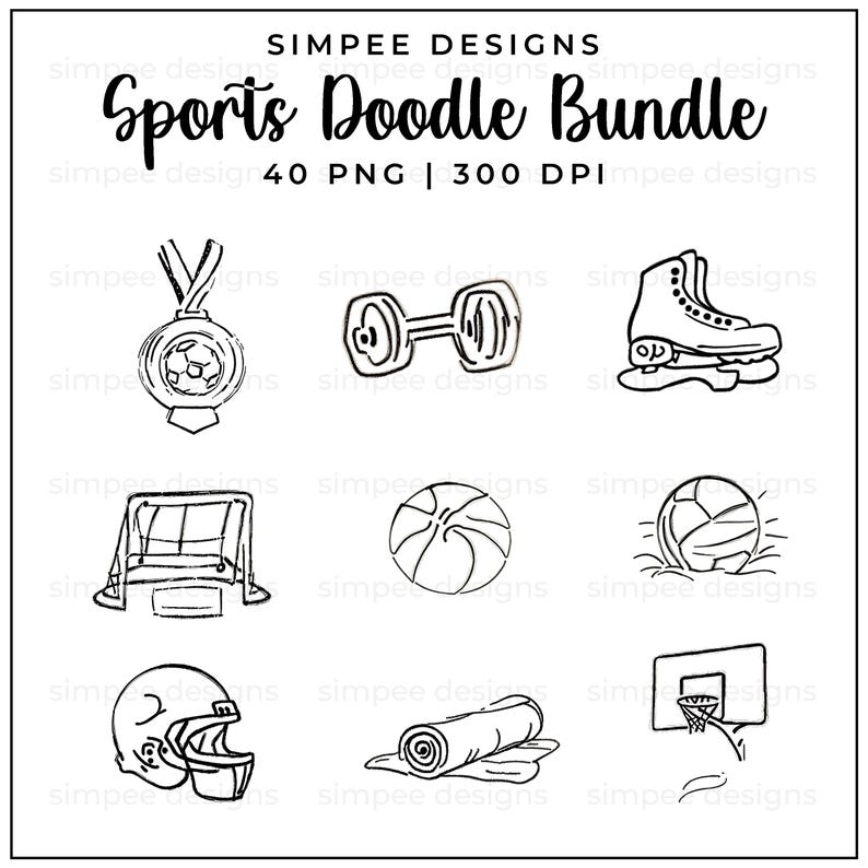 Sports Doodle Clipart Bundle: Hand-drawn PNG (digital Download) - Etsy