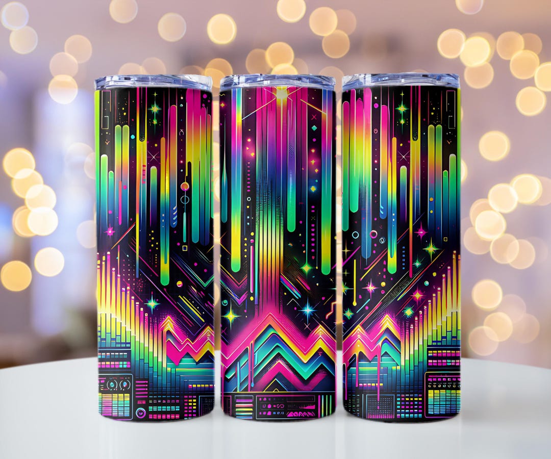 Neon Retro Vaporwave Tumbler Wrap PNG, Synthwave Sci-fi Aesthetic ...