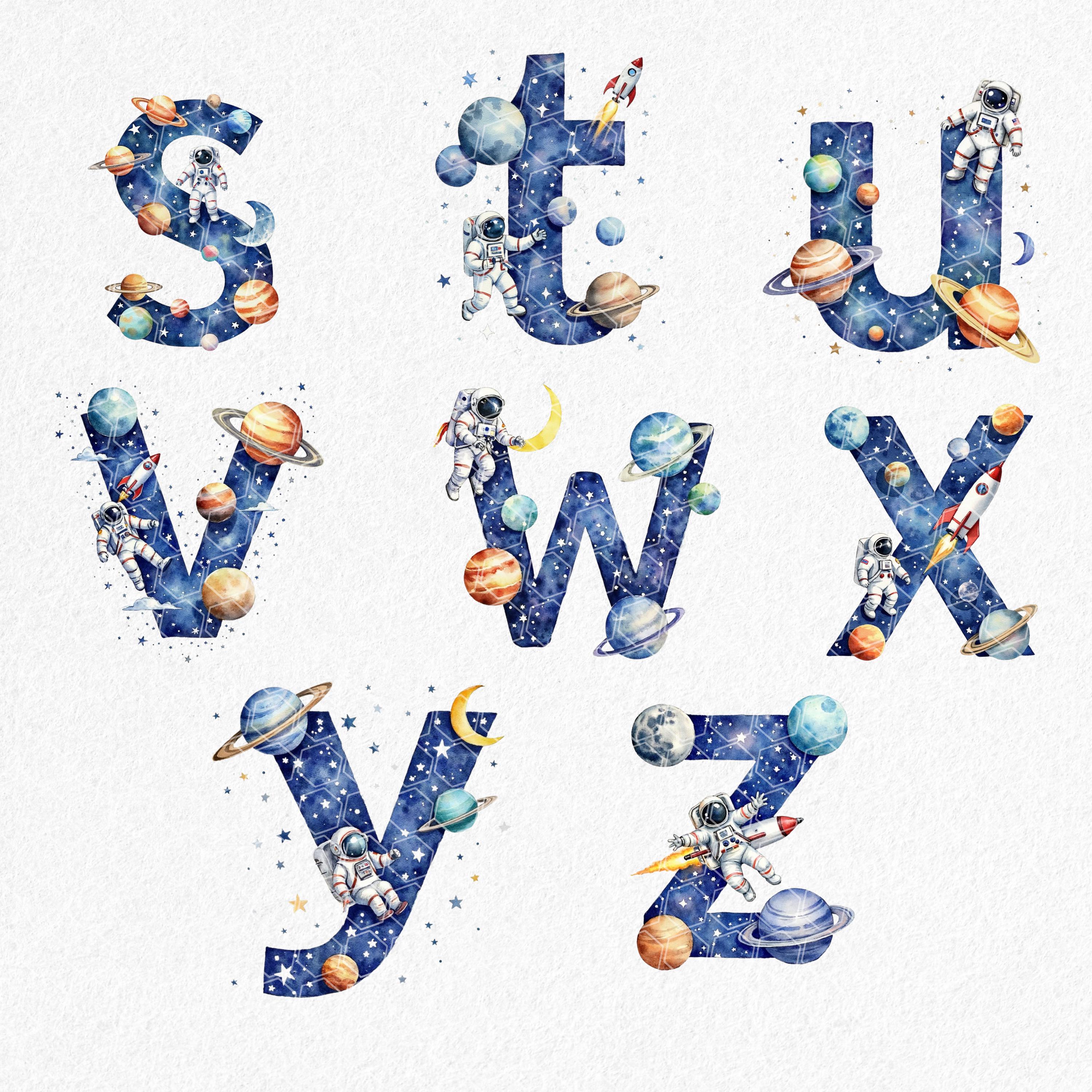 Watercolor Outer Space Letters and Numbers Clipart | Alphabet PNG ...