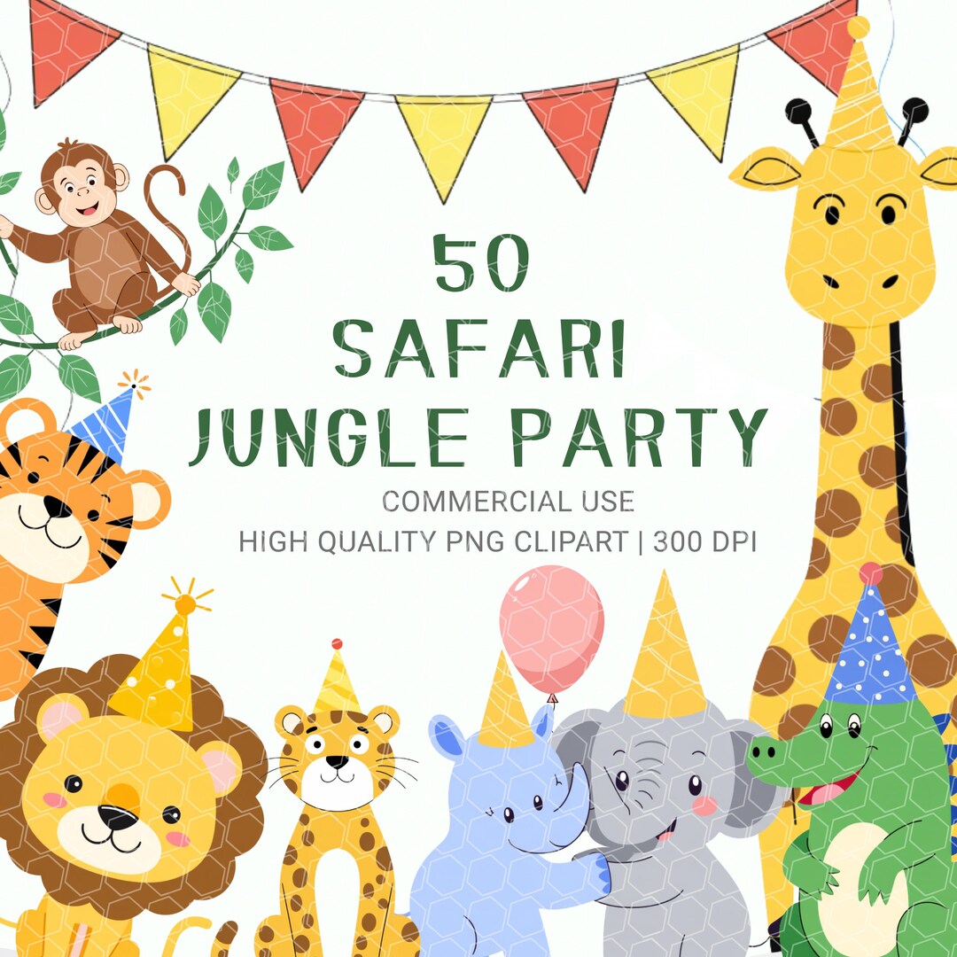 Safari Jungle Party Animals Clipart | Cute Safari Baby Animal PNG ...