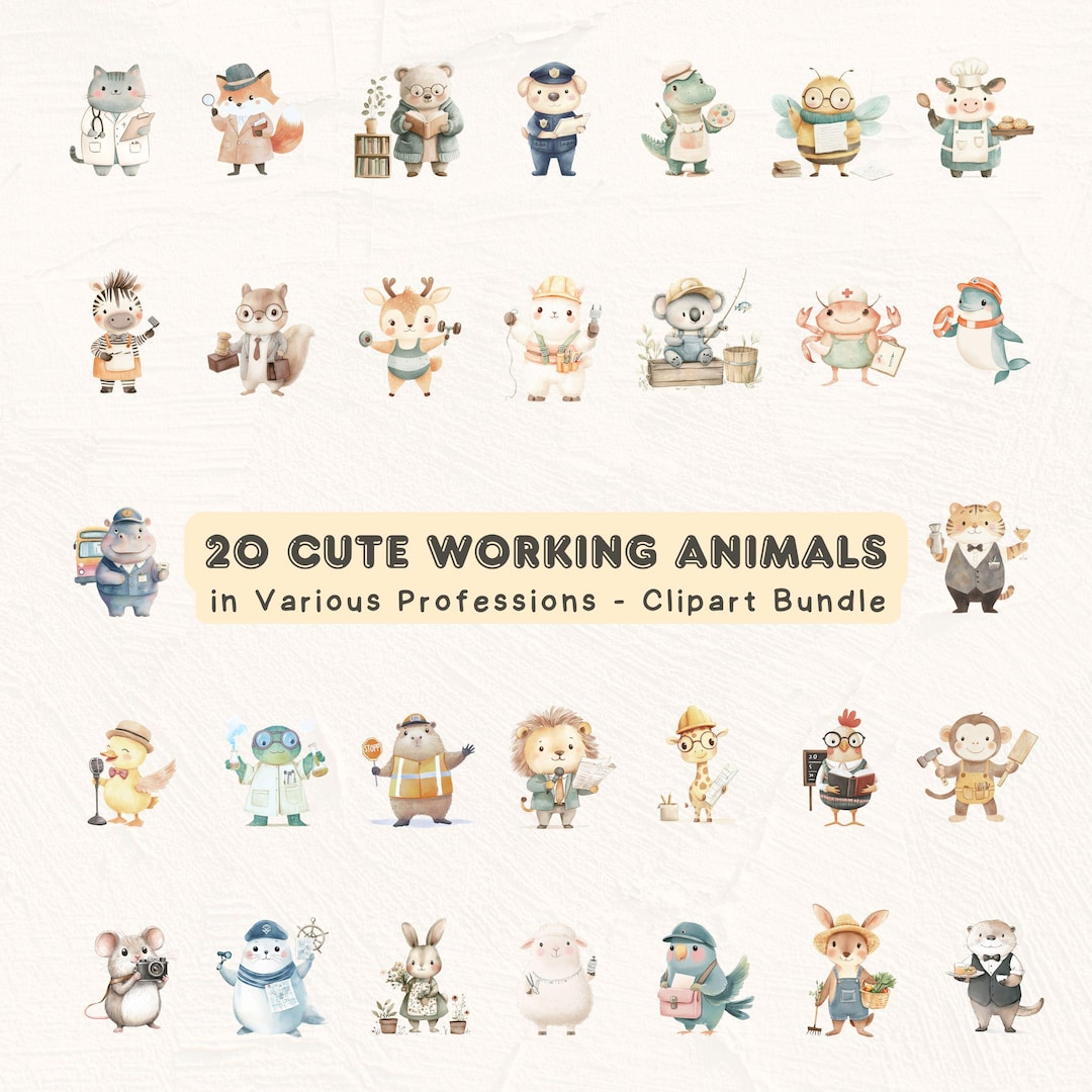 Watercolor Cute Animals Clipart Bundle Printable Animals Editable SVG ...