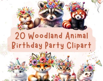 Woodland Animals Birthday Clipart: Watercolor PNG Set (digital Download ...