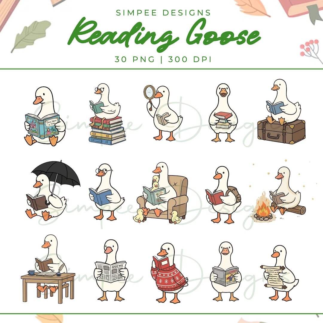 Reading Goose Clipart – Cute Animal Pngs for Teachers (digital Download ...