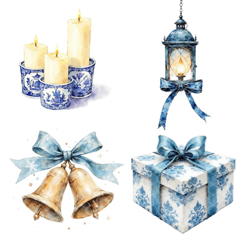 Blue Christmas Clipart Bundle | Santa PNG | Winter Holiday Clipart ...
