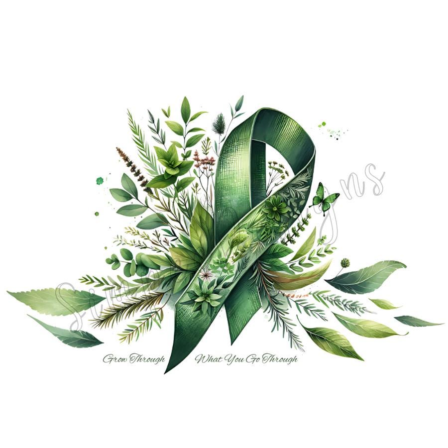 Green Botanical Awareness Ribbon PNG – Mental Health Quote Sublimation ...