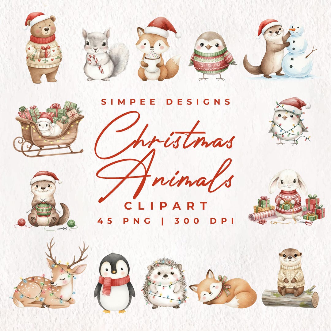 Christmas Animal Clipart Set: Holiday & Winter PNG Bundle (digital ...