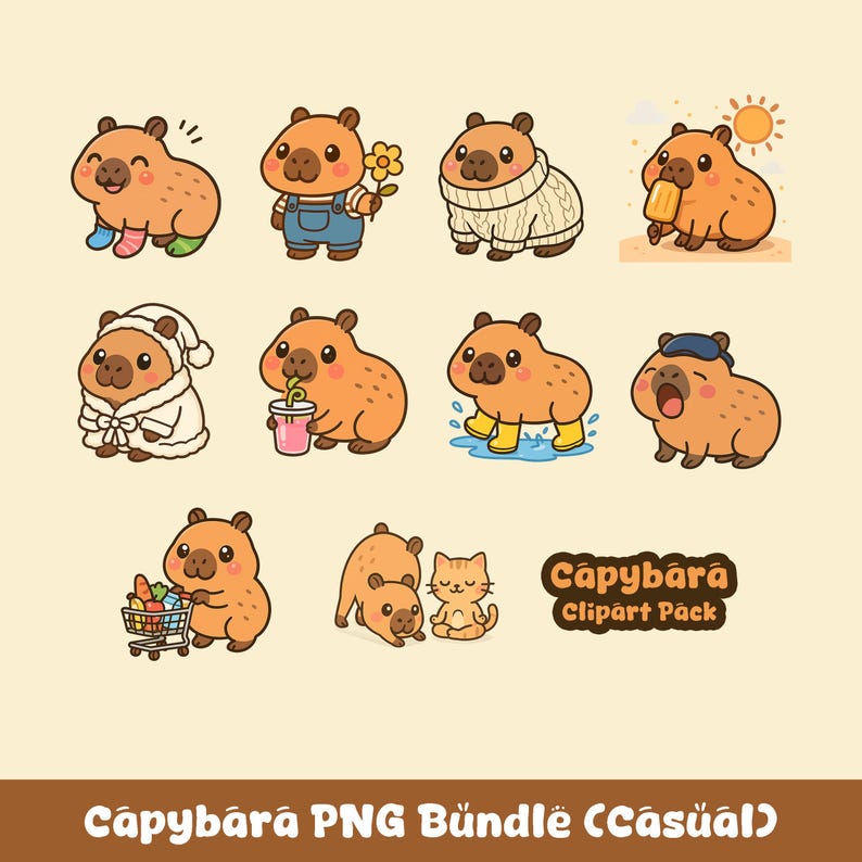 Cute Capybara Clipart PNG Pack | 40 Designs (instant Download) - Etsy