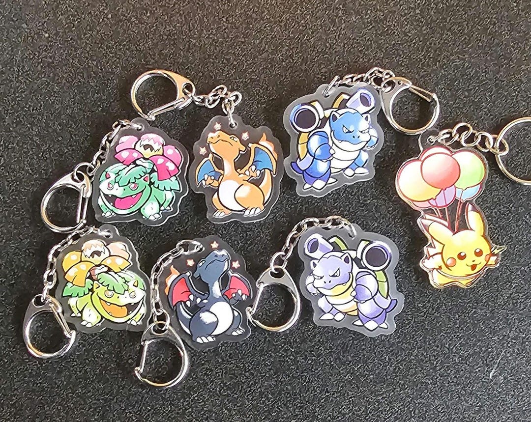 Pokémon Keychains Shiny Charizard, Blastoise, Pikachu & Venusaur Double ...