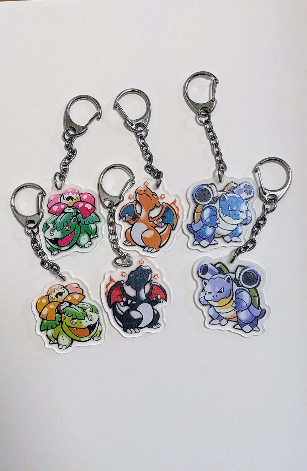 Charizard, Blastoise, Venusaur With Shiny Double Sided Retro Keychain Charms - Etsy