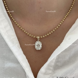 3 Ct Antique Oval Lab Diamond Pendant Bezel Set Prong Oval Cut Lab ...