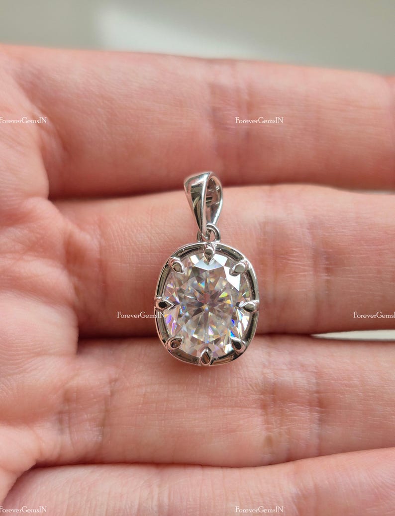 3 Ct Antique Oval Lab Diamond Pendant Bezel Set Prong Oval Cut Lab ...