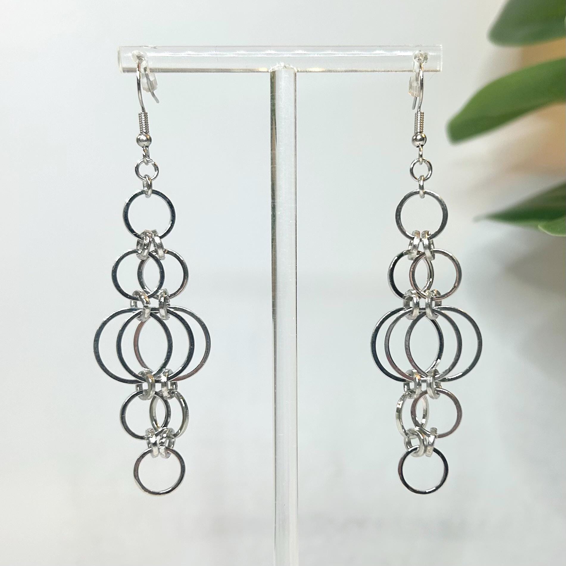Delicate Circular Dangle Earrings, Layered Circle Pattern Drop Earrings ...