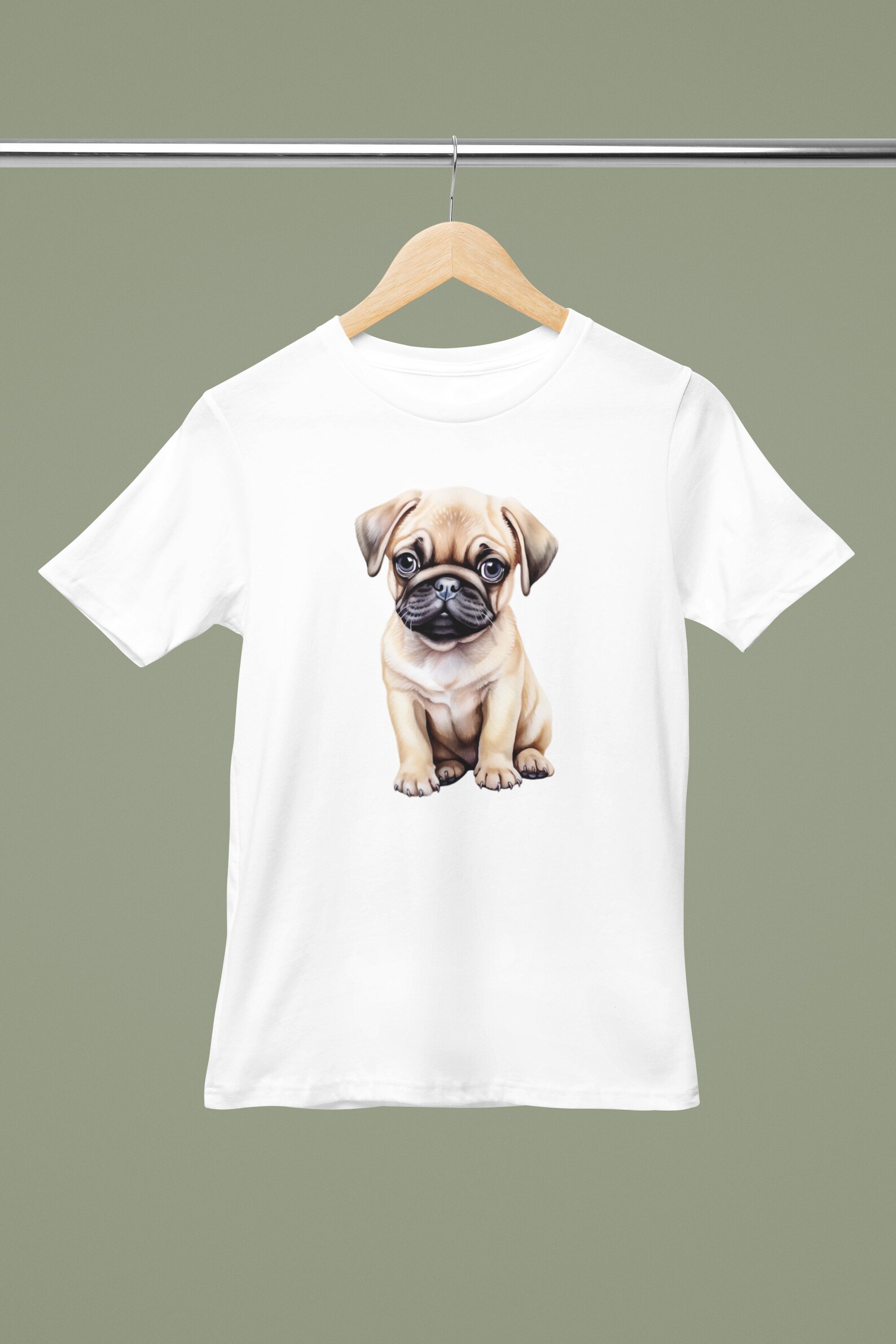 Cute Watercolor Pug Puppy Kids T-shirt Adorable Pet Tee for Young ...