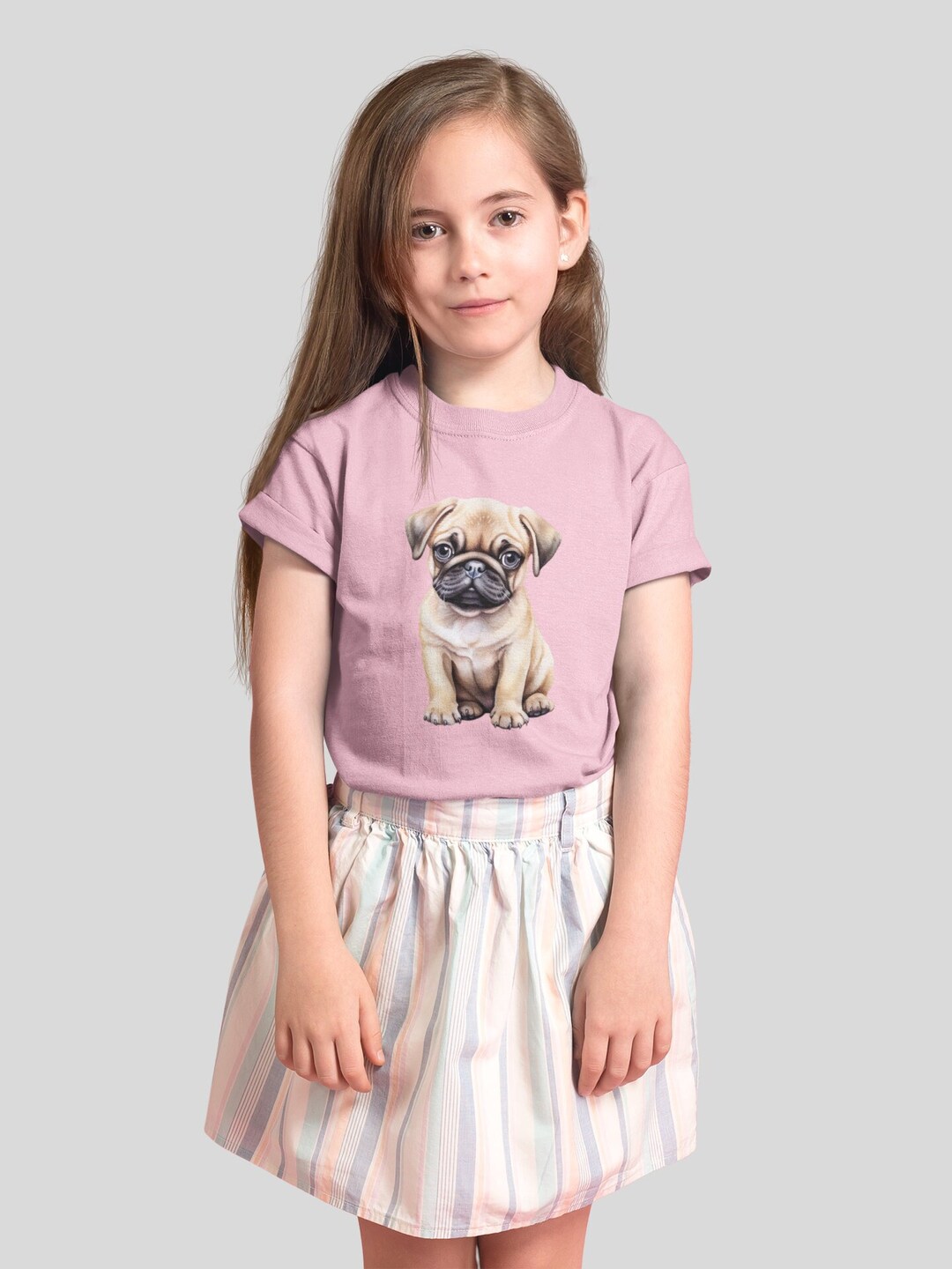 Cute Watercolor Pug Puppy Kids T-shirt Adorable Pet Tee for Young ...