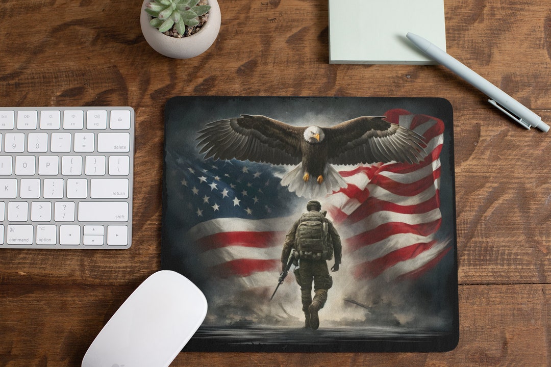 Patriotic Military Eagle USA Mouse Pad | American Flag and Soldier ...