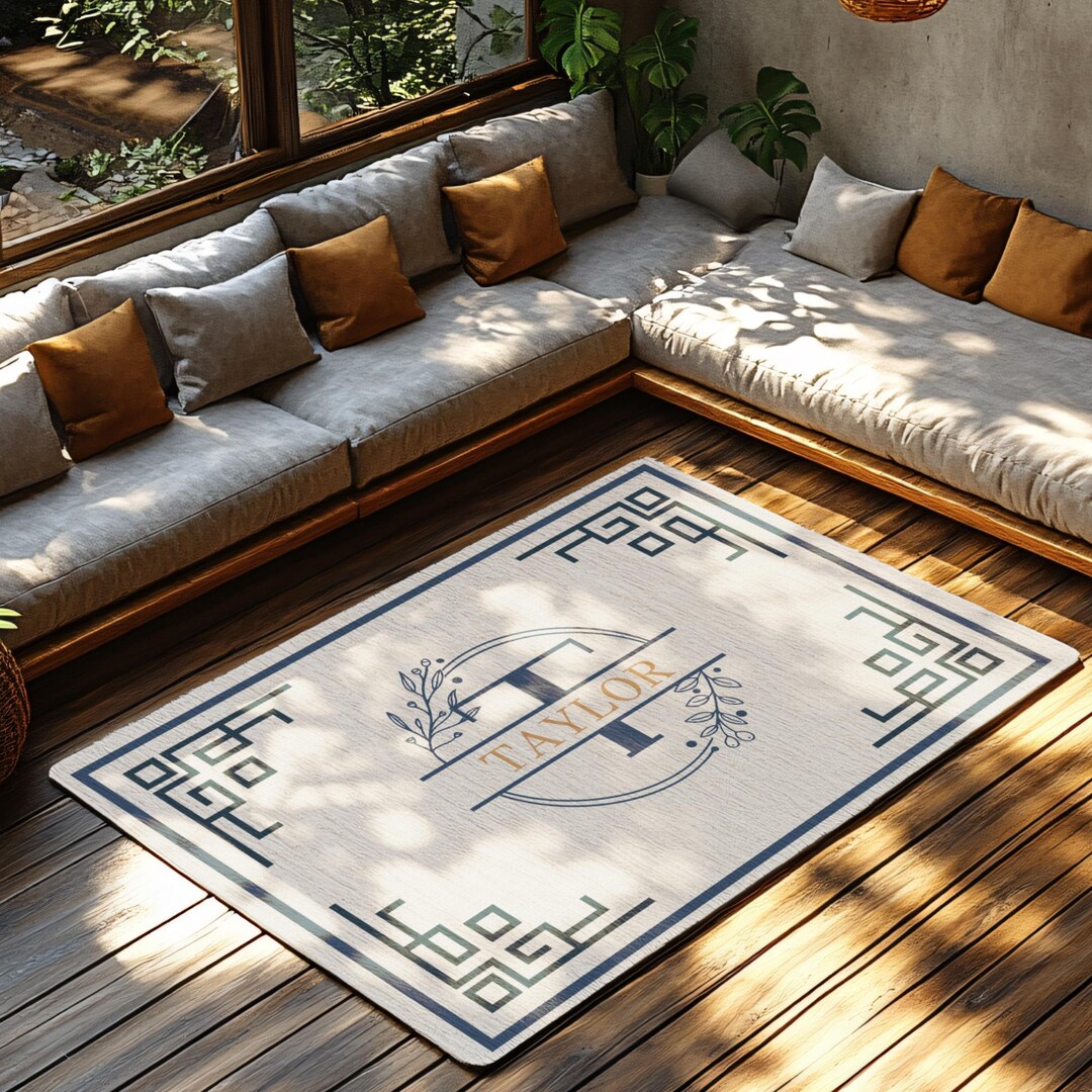 Greek Key Outdoor Rug Mediterranean Style Washable Patio Mat ...