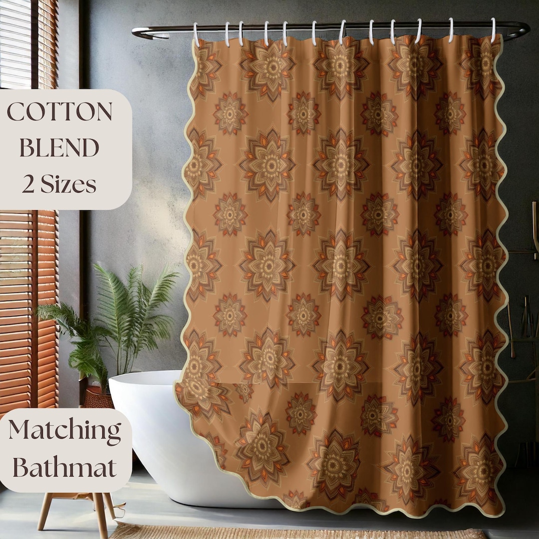 Boho Shower Curtain Cotton Blend Fabric Shower Curtain Mandela Long ...