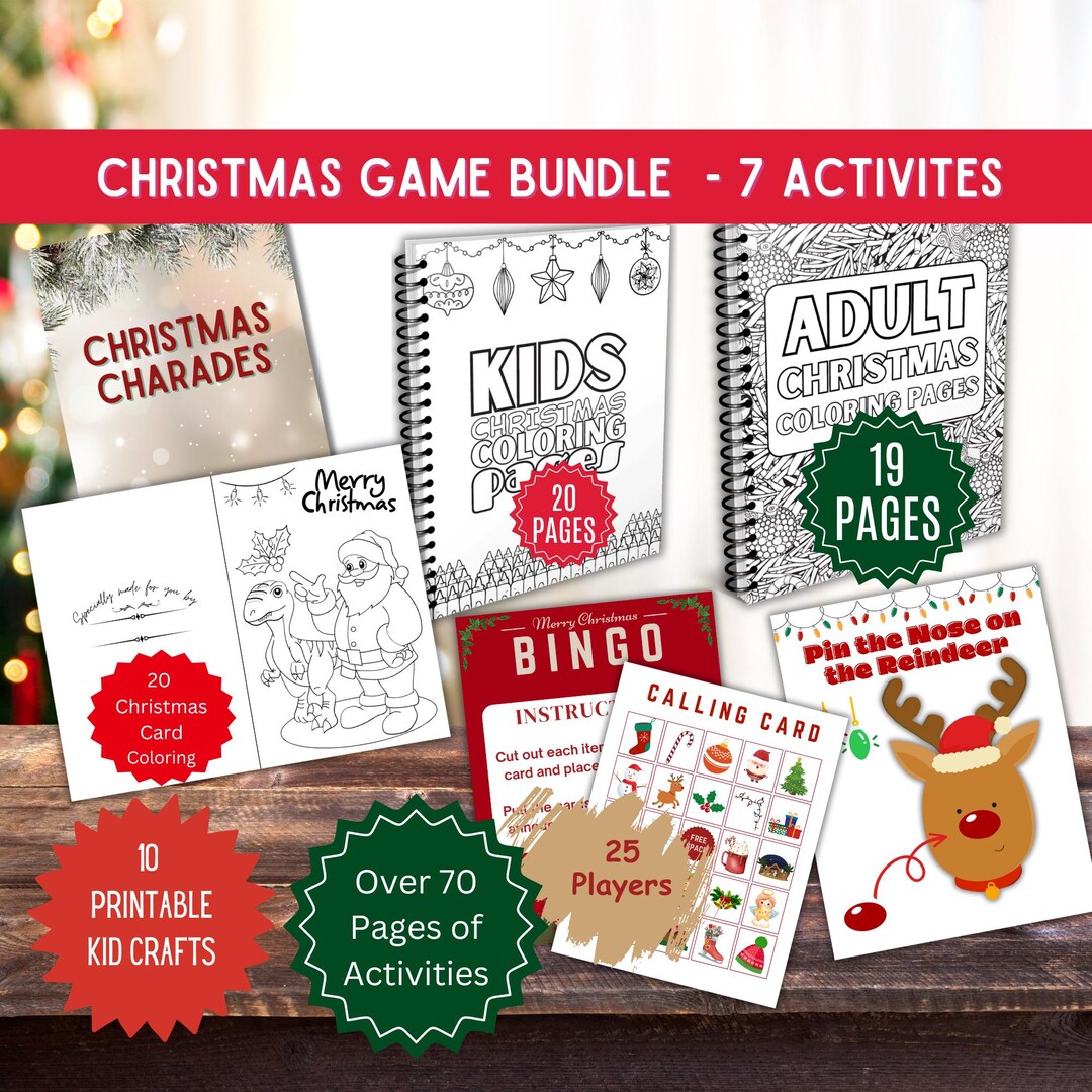 Printable Family Christmas Games Bundle Kids Coloring Book Adult ...
