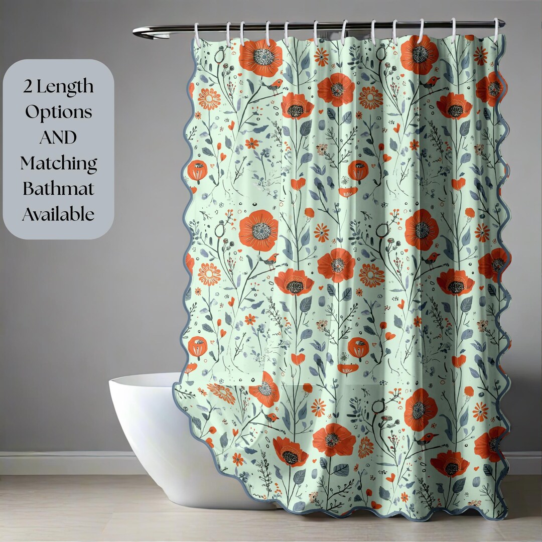 Elegant Floral Shower Curtain Botanical Poly Linen Fabric Vintage ...