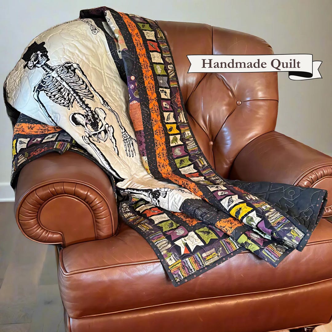 Halloween Decor Skeleton Quilt Throw Blanket Gothic Home Accessory ...