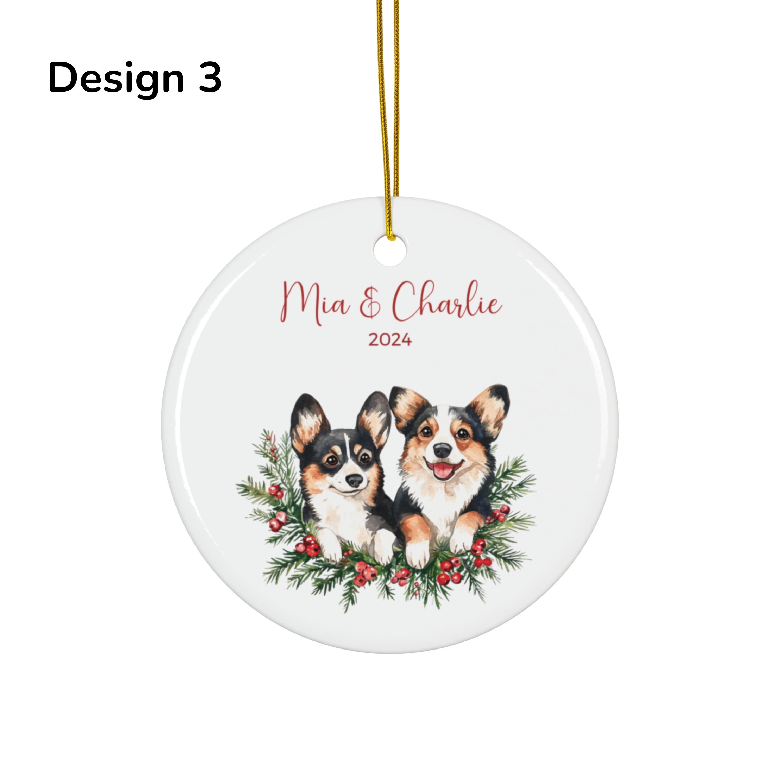 Custom Corgi Christmas Ornament, Watercolor 2 Corgis Xmas Ornament ...