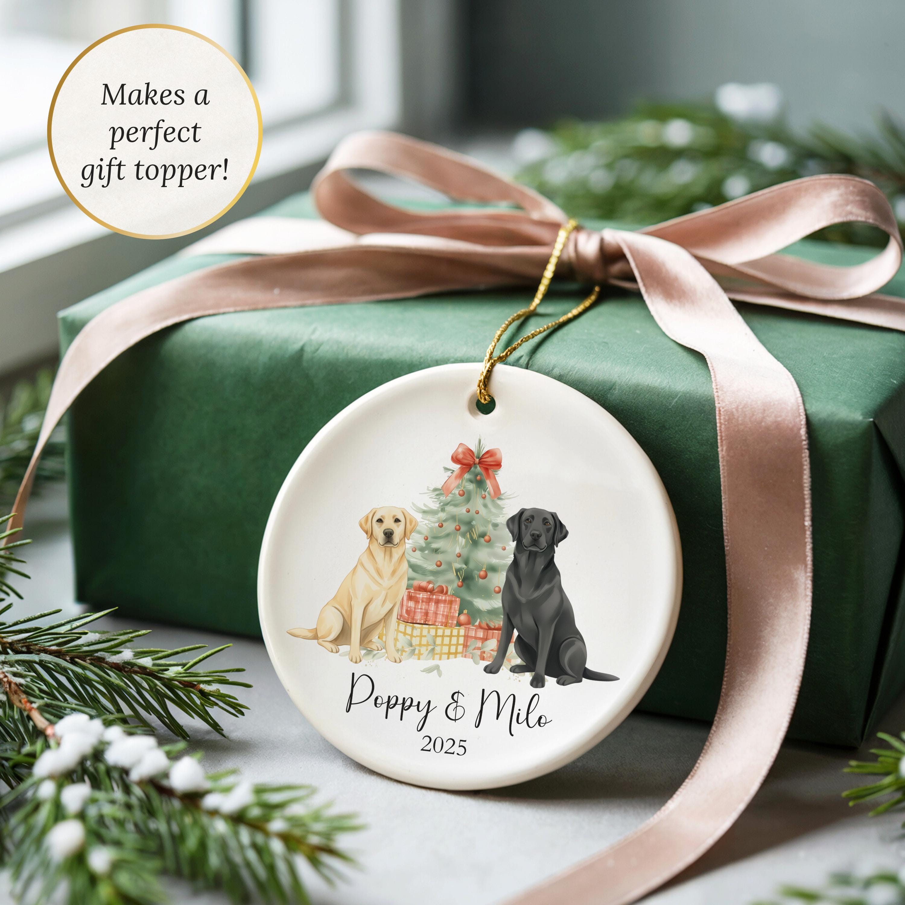 Custom Yellow Lab and Black Lab Ornament: Personalized Two Labradors ...