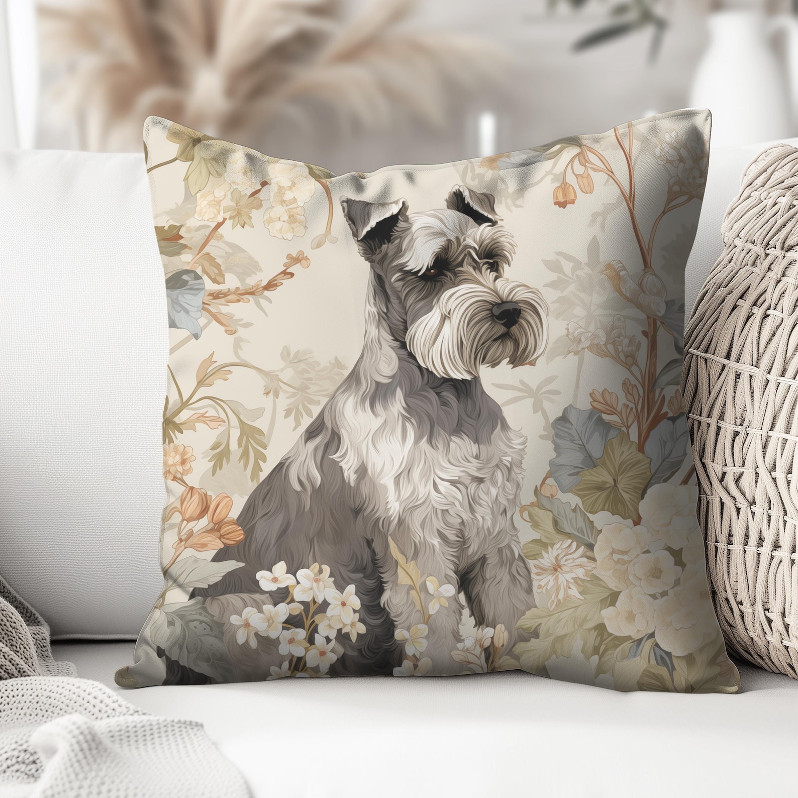 Schnauzer Pillow William Morris Inspired, Throw Cushion INCLUDES INSERT ...