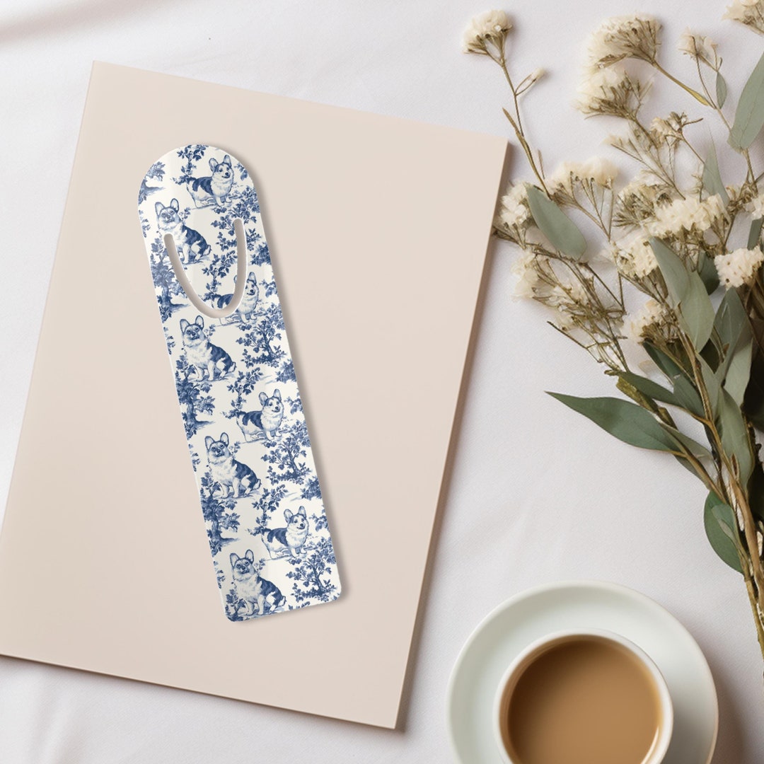 Aluminum Bookmark Corgi Blue Toile, Reading Gift for Dog Lover, French ...