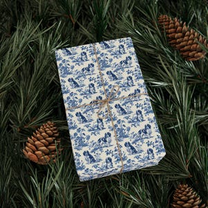 Cavalier King Charles Spaniel Blue Toile Wrapping Paper, Gift Wrap ...