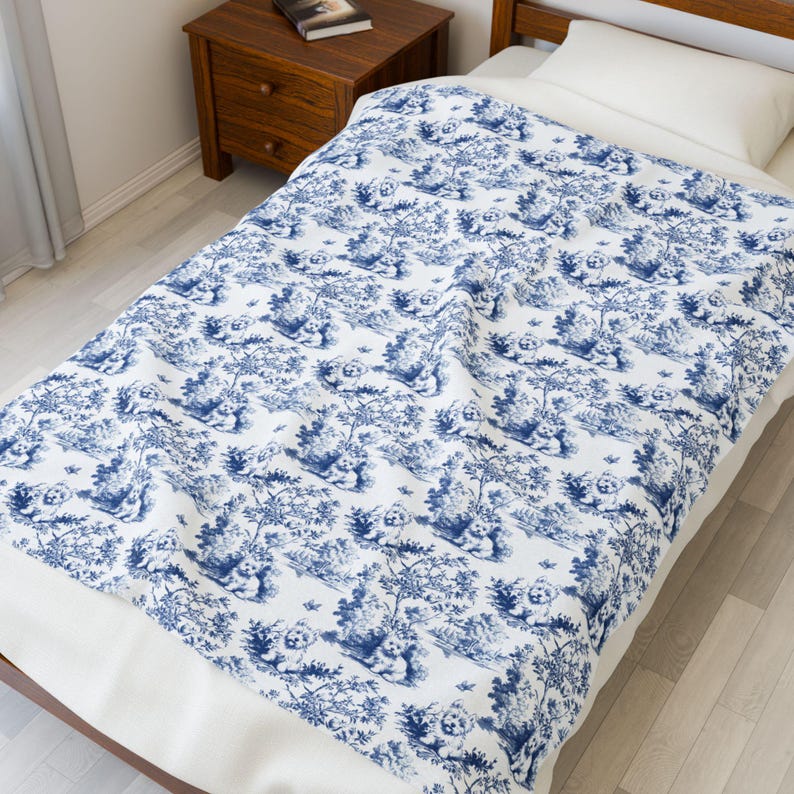 Westie Blue French Toile Blanket, Blue Toile Throw Blanket for Westie ...