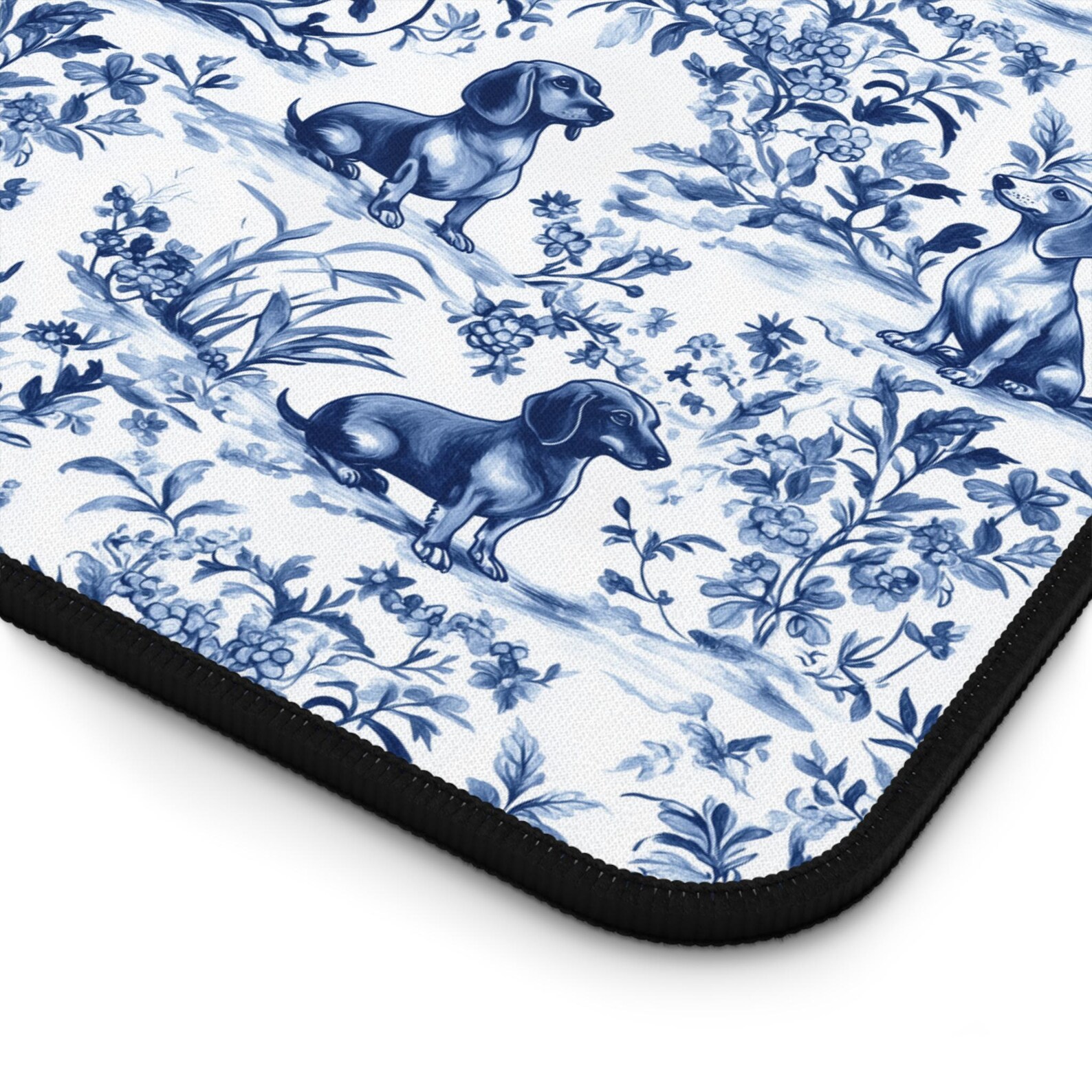 Dachshund Toile Desk Mat, Doxie Blue Toile De Jouy Non-slip Desk Pad ...