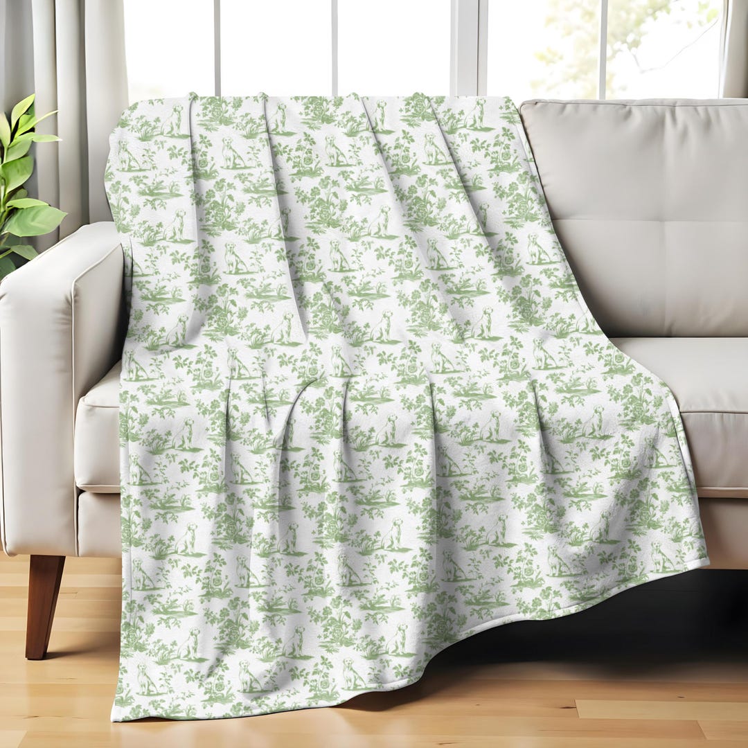 Yellow Labrador Sage Green Toile Blanket: French Toile De Jouy Throw ...