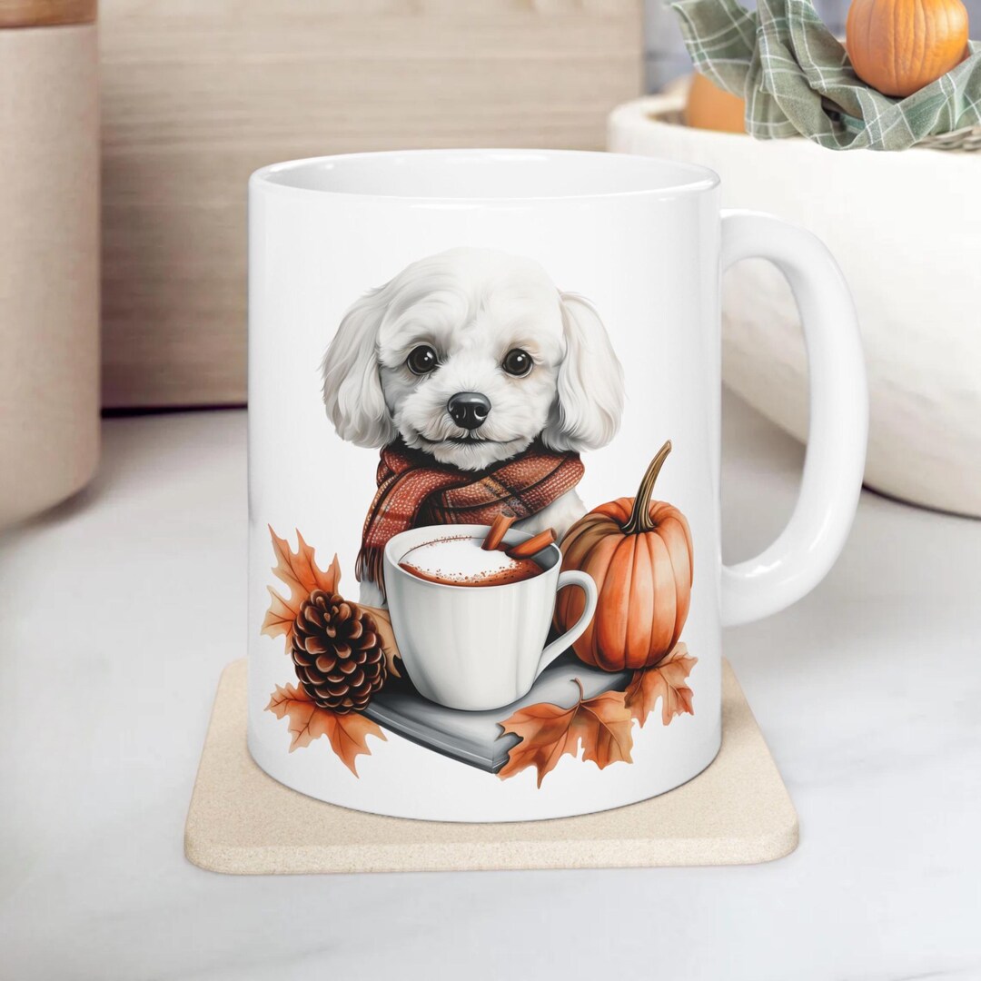 Maltese Fall Pumpkin Spice Latte Mug - Cute Maltese Coffee Cup, Maltese ...