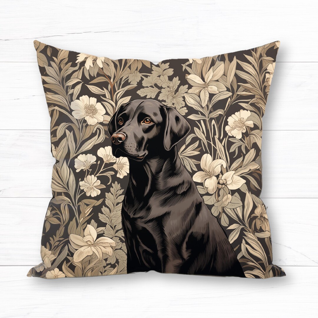 Black Labrador Pillow William Morris Inspired, Dog Throw Cushion ...