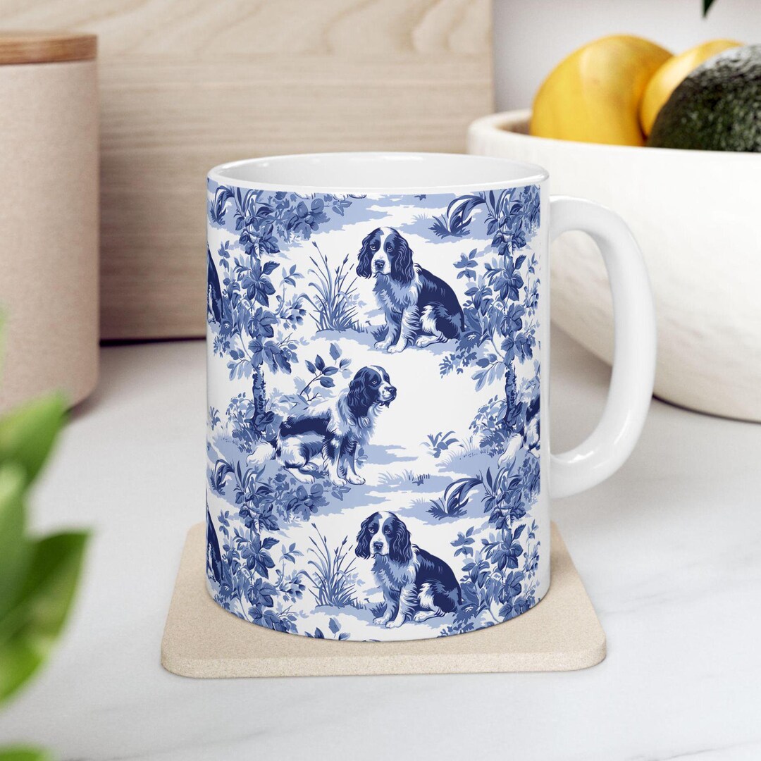 Springer Spaniel French Toile De Jouy Mug - Elegant Blue Toile Coffee ...