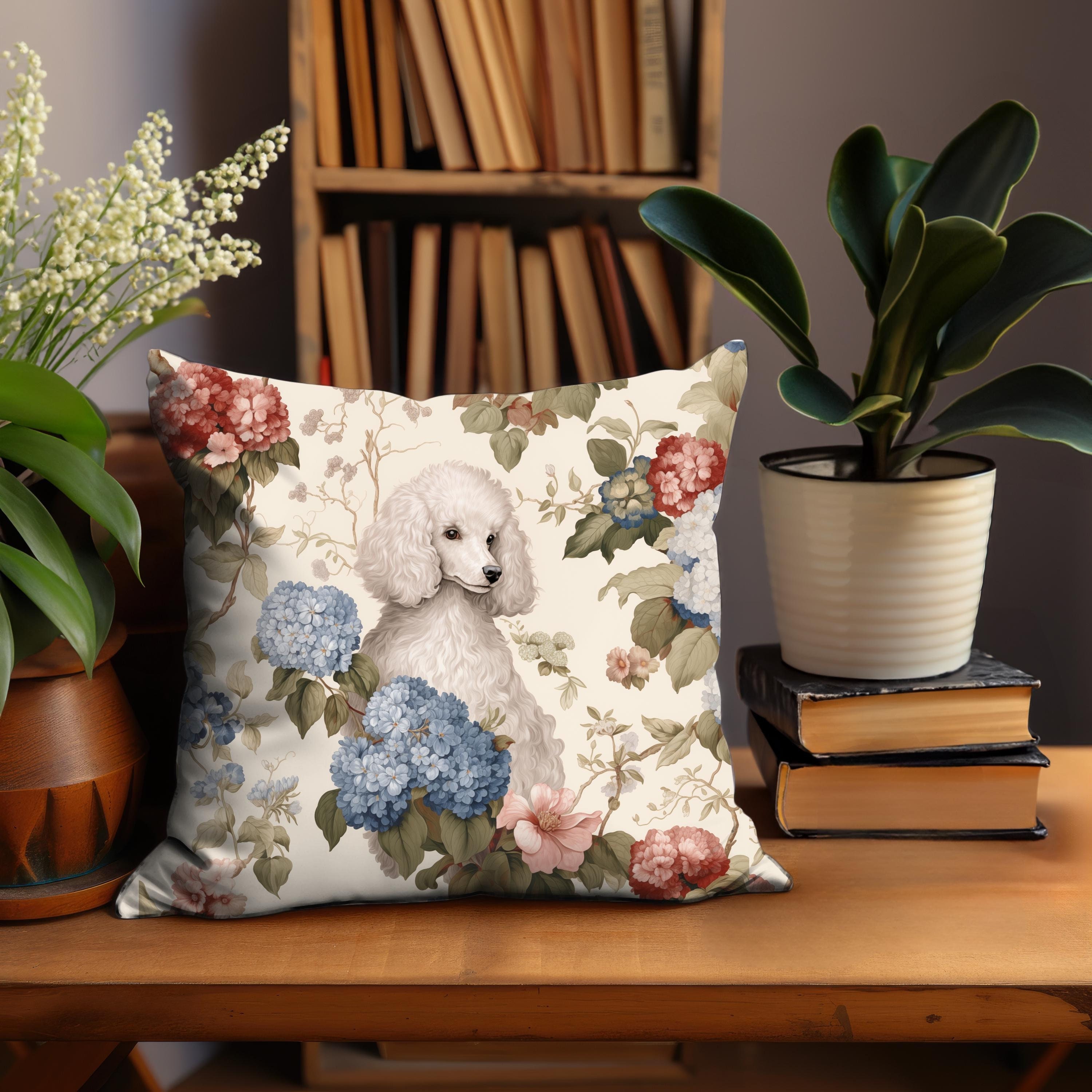 Poodle Floral Pillow - William Morris Inspired, Cushion INCLUDES INSERT ...