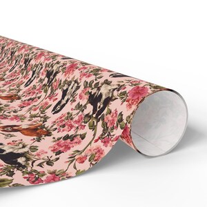 Floral Cavalier King Charles Spaniel Wrapping Paper, Pink Floral Gift ...