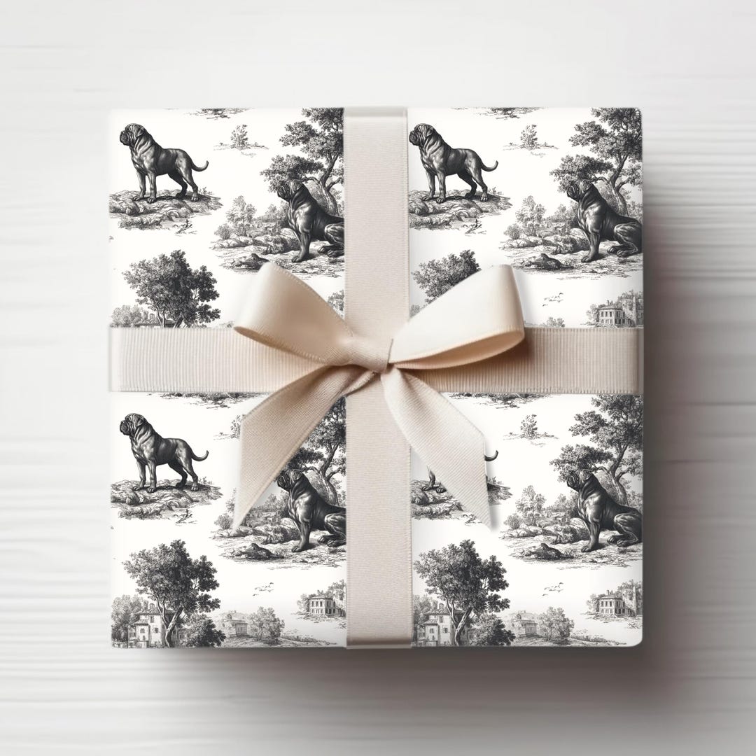 Mastiff Black French Toile Wrapping Paper - Toile De Jouy Gift Wrap for ...