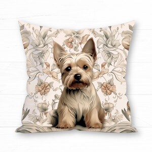 Yorkshire Terrier Floral Pillow - William Morris Inspired, Muted ...