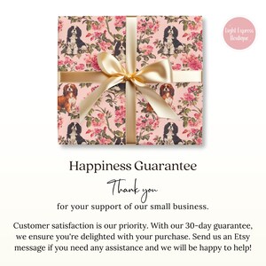 Floral Cavalier King Charles Spaniel Wrapping Paper, Pink Floral Gift ...