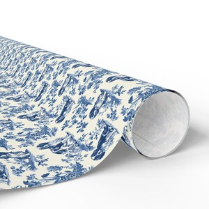 Cavalier King Charles Spaniel Blue Toile Wrapping Paper, Gift Wrap ...