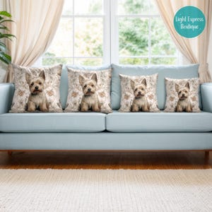 Yorkshire Terrier Floral Pillow - William Morris Inspired, Muted ...