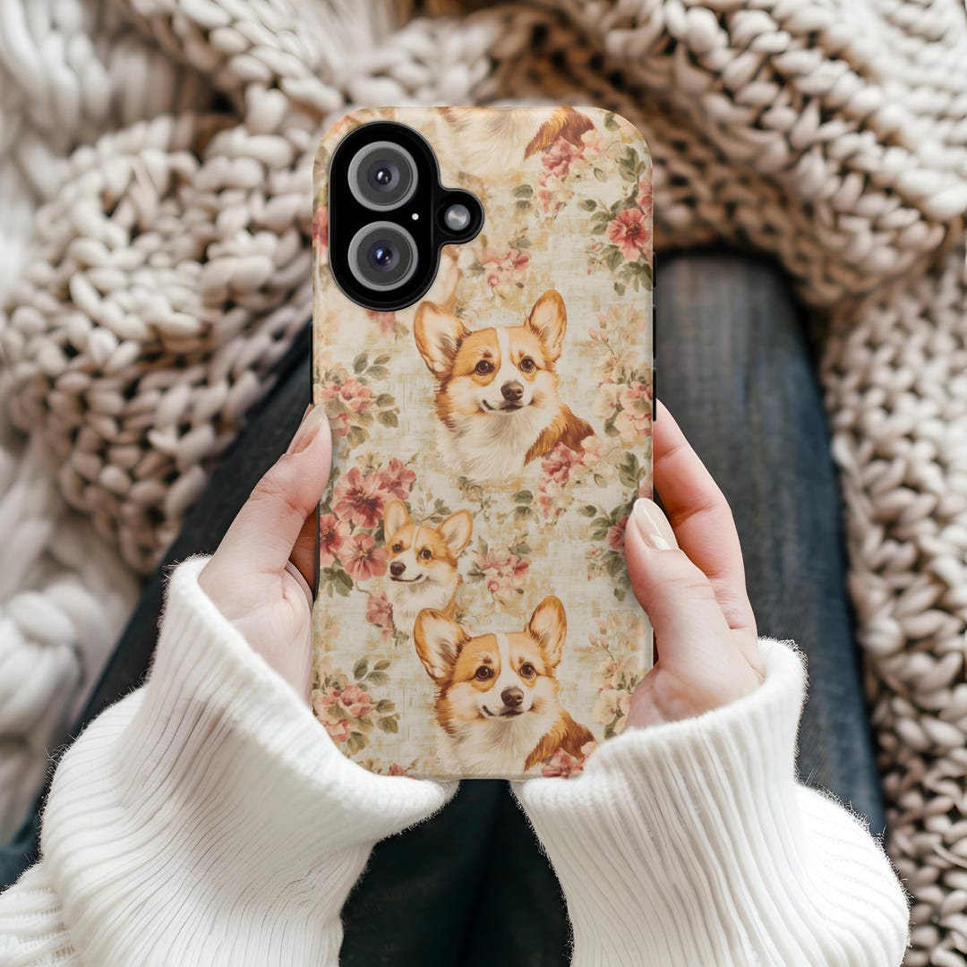 Magsafe Corgi Vintage Floral Tough Phone Case iPhone 16, 15, 14, 13 Pro ...