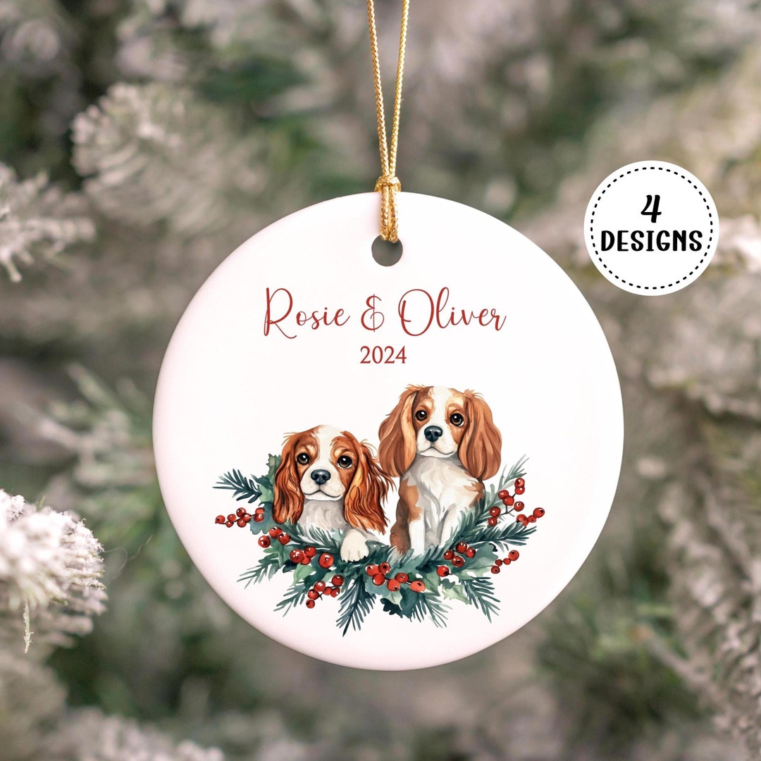 Custom Cavalier King Charles Spaniel Christmas Ornament, 2 Cavaliers ...