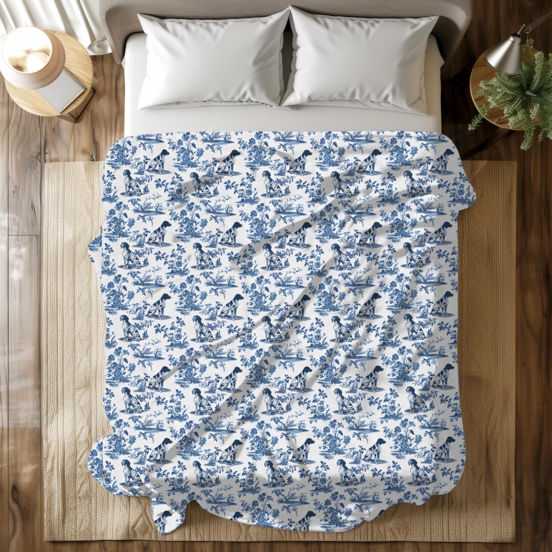 German Shorthaired Pointer Toile Blanket, GSP Lovers Blue French Toile ...