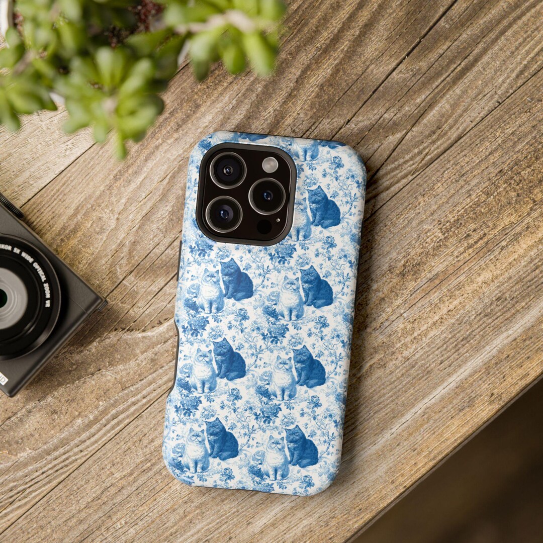 Black Exotic Shorthair Cat Toile Magsafe Tough Phone Case iPhone 16 15 ...