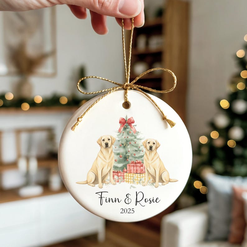 Custom Yellow Labrador Christmas Ornament: Personalized Two Yellow Labs ...